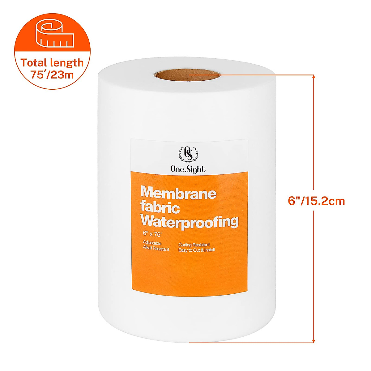 One Sight Waterproofing Membrane Fabric, 6 Inch X 75 Foot Roll Anti-Fracture Membrane Fabric, Non-Woven Waterproof Fiberglass Mesh Tape for Bathroom Shower Walls, Floors, Tiles