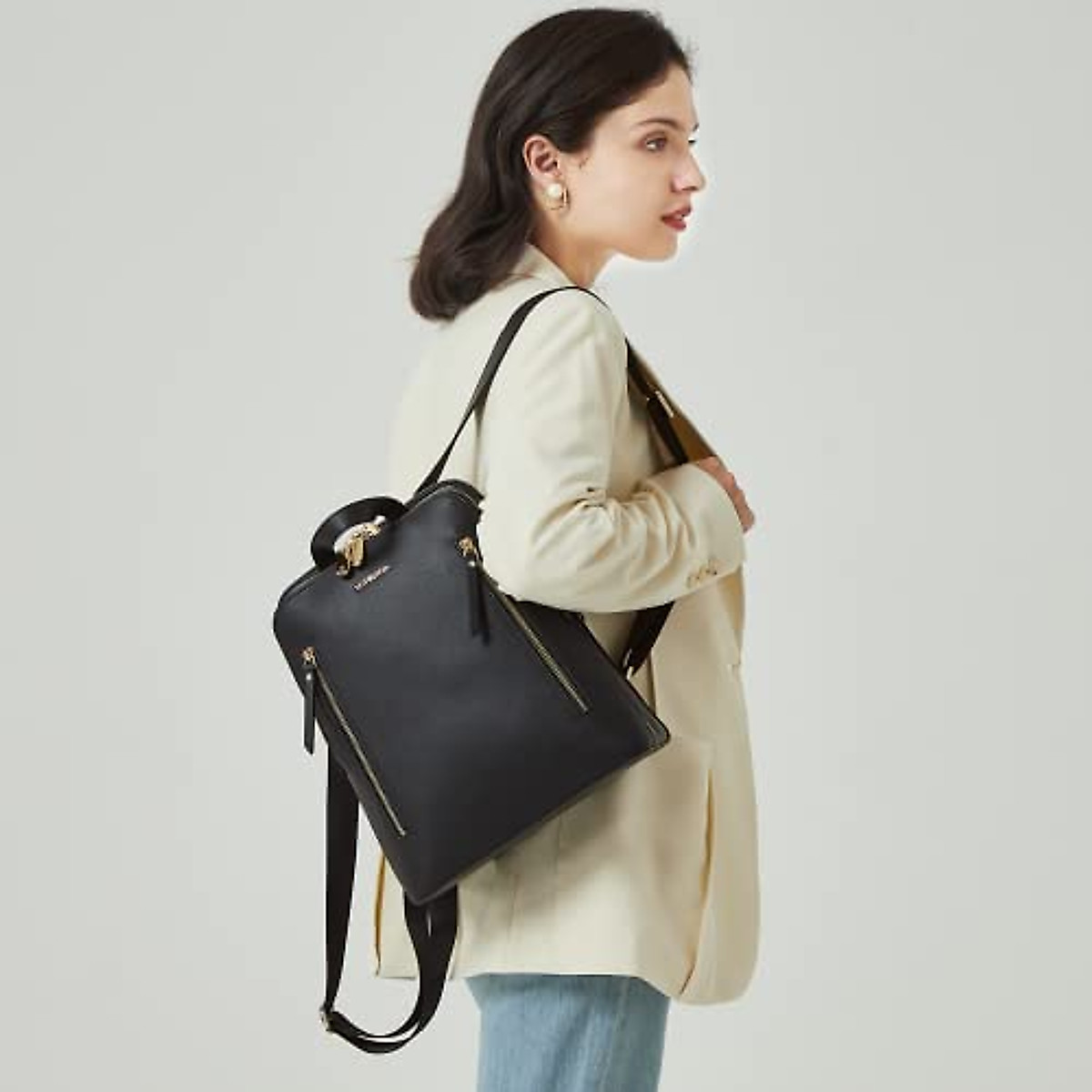 BOSTANTEN Leather Backpack Purse for Women Work Travel Backpack Stylish Ladies Shoulder Bags