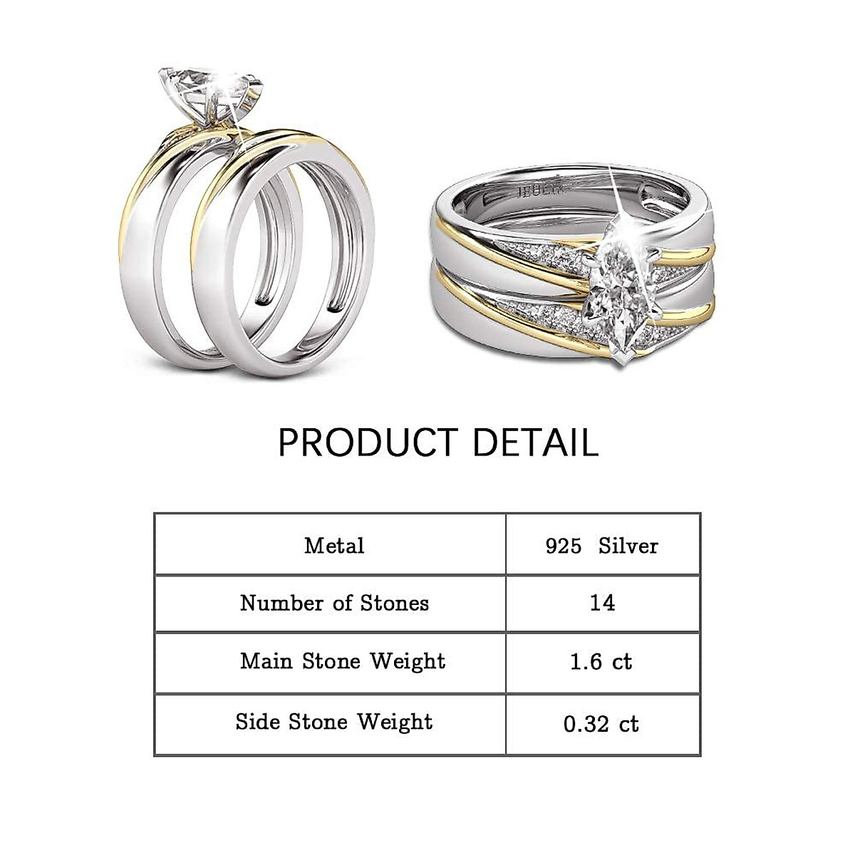Jeulia Wedding Rings Engagement Rings for Women Anniversary Promise Ring Bridal Sets 925 Sterling Silver with 1.6 ct Primary Stone+ 0.32 ct Side Stone