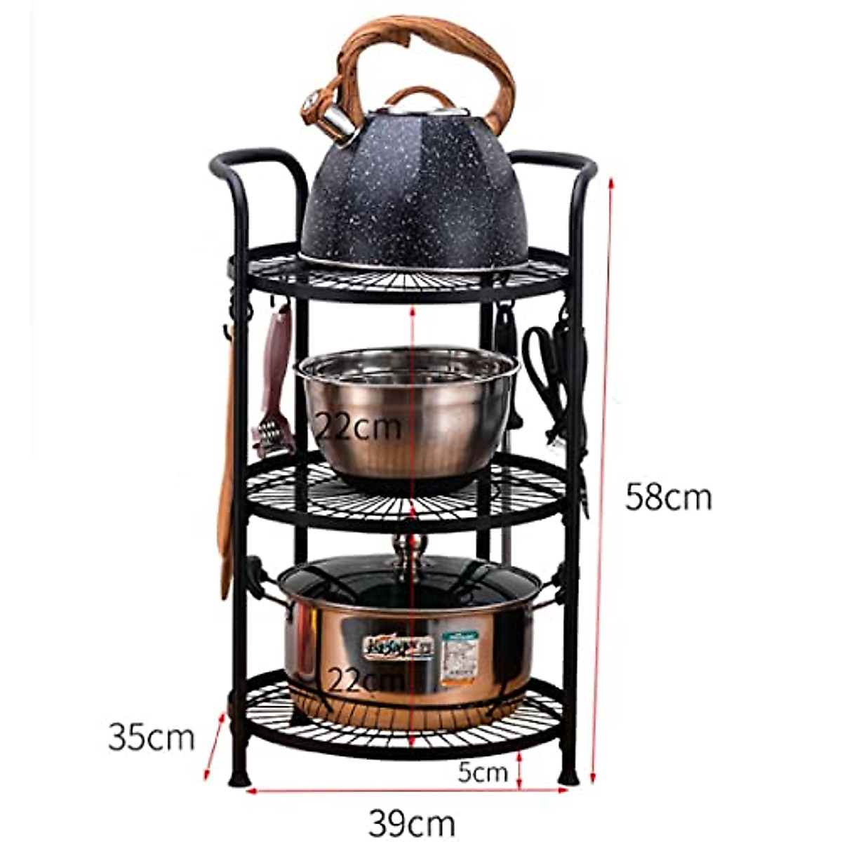n/a 3 Layer Movable Kitchen Storage Rack Carbon Steel Bathroom Shelf with Wheels Space Saving Trolley Tools