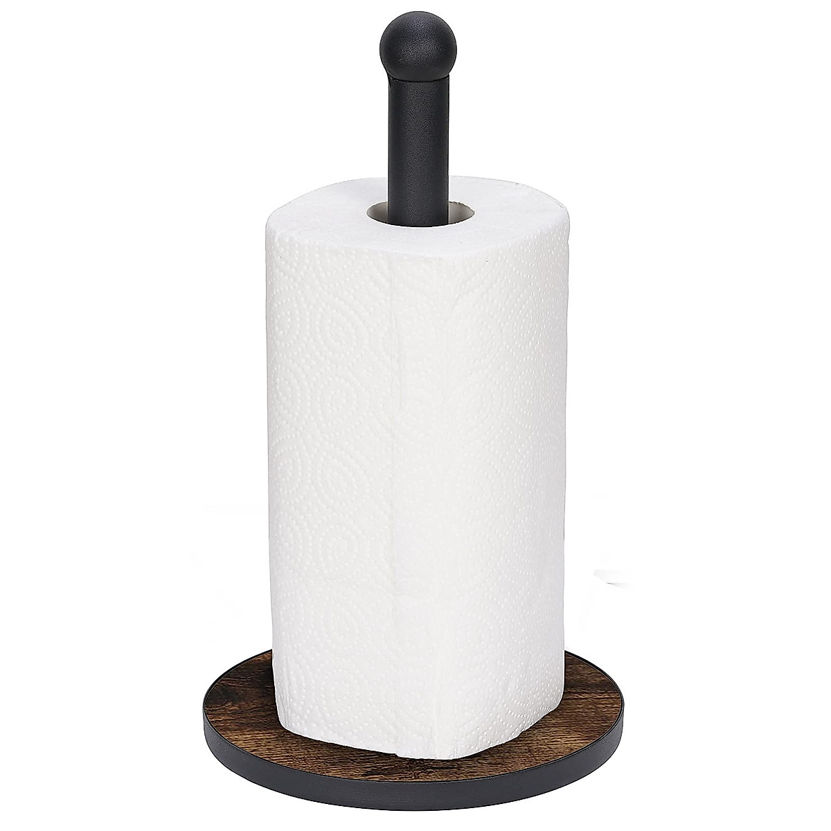 Snughome Paper Towel Holder Stand with Heavy Duty Wood Base, Standing Paper Towel Roll Dispenser Paper Hanger Rack for Kitchen Countertop Fits Standard and Jumbo Size Paper Towels