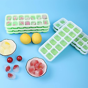 Ice Cube Trays, VEHHE 3 Pack Reusable Silicone 14-Ice Cube Molds with Spill-Resistant Removable Lid, Flexible and Odorless, for Whiskey and Cocktails…