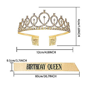 TOBAAT Birthday Sash and Tiara for Women, Gold Crystal Crown with Combs Birthday Sash for Women Holiday Decorations