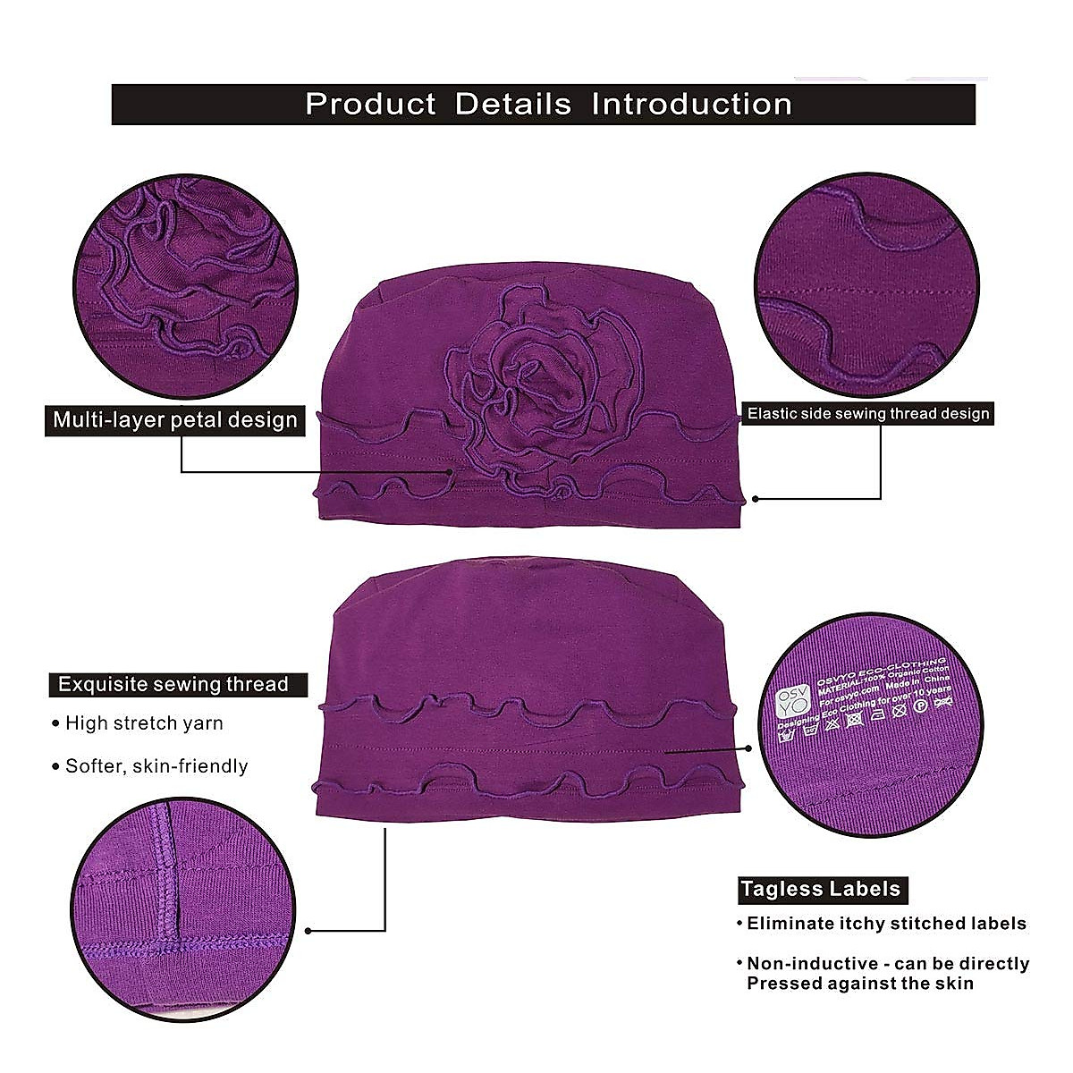 osvyo Chemo Headwear Turban Cap for Women - Cancer Beanie Hair Loss Sealed Packaging Light Grey