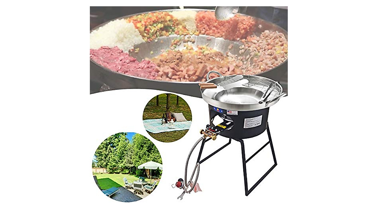 ARC 23" Heavy Duty Stainless Steel Concave Comal Set with 80,000BTU Burner