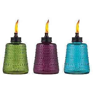 TIKI Brand Carnival Table Torch | Glass Blue Green and Purple | Outdoor Lighting in Patio, Backyard, 3-pack, 6 in,1120163