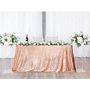 PartyDelight Rose Gold Sequin Wedding Tablecloth 50 by 50 Inch Square Polyester Sequin Overlay, Shiny Sequin Quality Tablecloth for Special Event Or Party（Rose Gold，50x50）