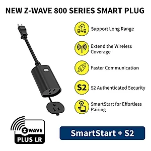 Minoston Z-Wave Plus Smart Plug, Outdoor On/Off Outlet Switch, ZWave Hub Required, Weather-Resistant, Built-in Repeater, Work with SmartThings, Wink, Alexa, Black(MP22Z)