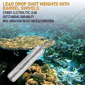 Dr.Fish 50 Pack Fishing Drop Shot Weights Lead Skinny Sinkers with Barrel Swivels Weedless Drop Shot Fitness Rig 1/4oz