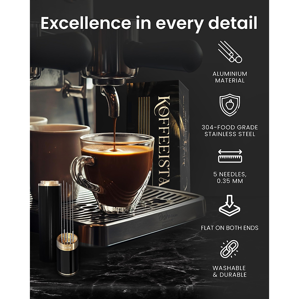 Koffeeista WDT Espresso Distribution Tool, Barista Tools 5x0.35mm Stainless Steel Needles - Easy Open/Close, Portable & Stylish Espresso Stirrer, wdt Coffee Tool, Espresso Distributor, Espresso Whisk