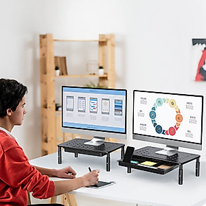 Zimilar Monitor Stand Riser with Drawer - 3 Height Adjustable Monitor Stand with Unique Star Mesh, Metal Monitor Riser for Computer Laptop Notebook Printer