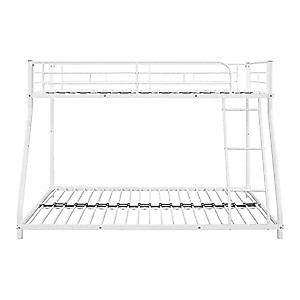 Lostcat Metal Bunk Bed Twin Over Full Size,Heavy Duty Low Bunkbeds with Ladder & Safety Guard Rails,for Kids Teens Adults,Space Saving & No Box Spring Need,White