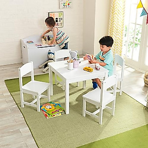 KidKraft Wooden Farmhouse Table & 4 Chairs Set, Children's Furniture for Arts & Activity - White