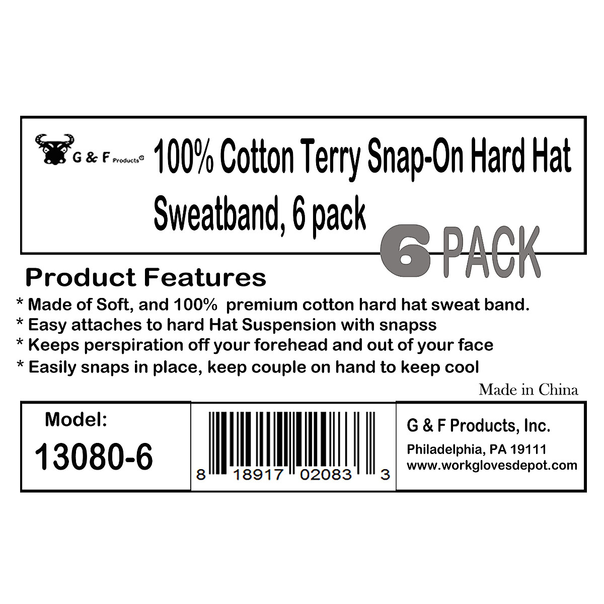 6 pc. Snap-On Hard Hat Sweatband, Cotton Made Hard Hat Liner, Reusable Hardhat sweatbands (Blue) 6 Pieces