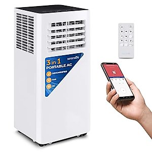 SereneLife SLPAC805W.5 Portable Air Conditioner, 8,000 BTU with WiFi + Drain Hose, White-Black