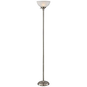 360 Lighting Maddox Modern Torchiere Floor Lamp 71" Tall Satin Nickel Silver Slim Profile Alabaster Glass Shade Pole Light for Living Room Reading House Bedroom Home Office