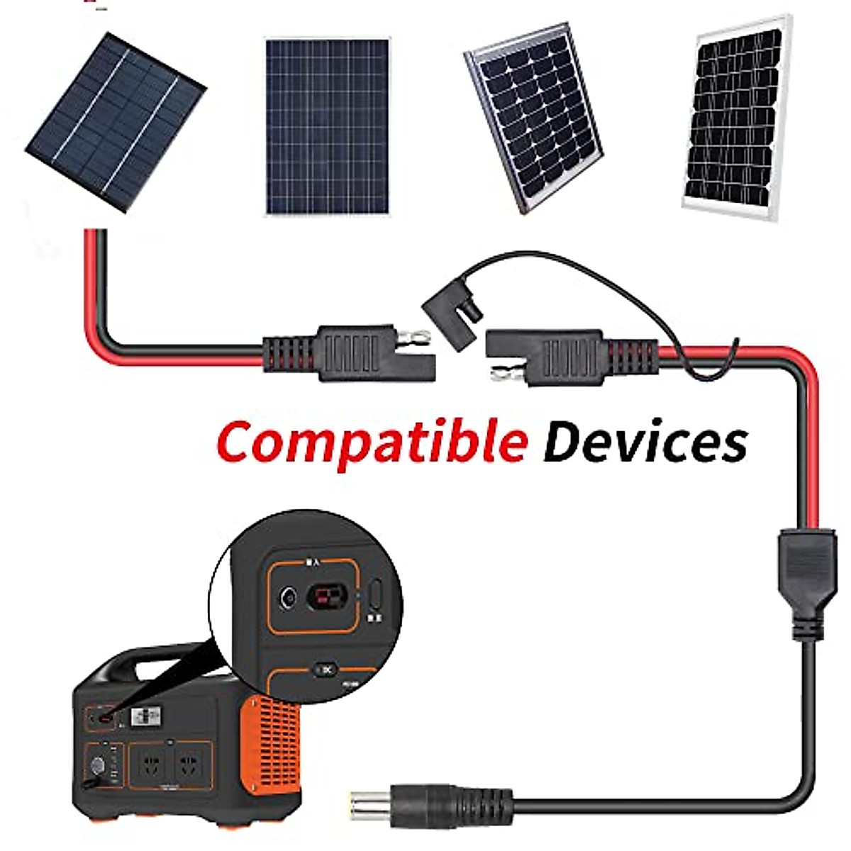 YACSEJAO SAE to DC 8mm Cable 14AWG 1FT DC 8mm Male to SAE Connector Adapter for RV & Solar Generator Portable Solar Panel