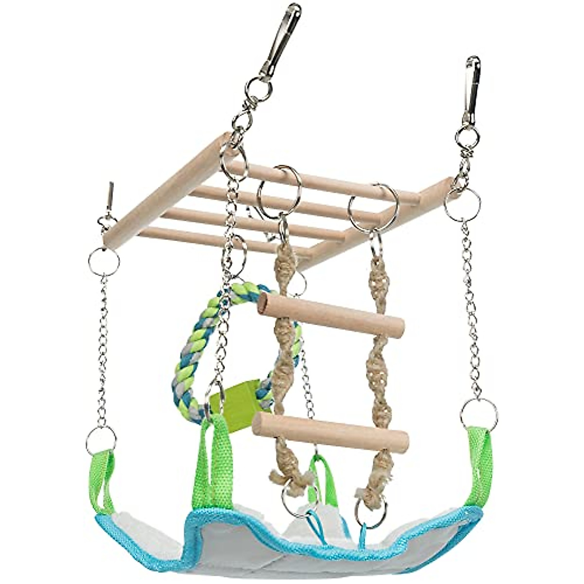 TRIXIE Small Animal Suspension Bridge with Hammock, Rope Ladder, and Ring, Cage Accessory for Ferrets, Rats