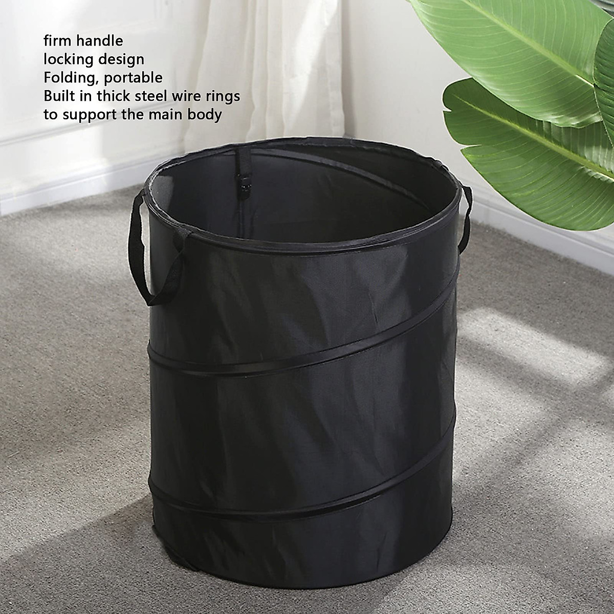 Trash Can, 24 Gallon Reusable Outdoor Portable Up Trash Can Camping Trash Can, Locking Design Foldable Waterproof Garbage Can for Parties Camping Recycling (Black)
