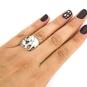 Sterling Silver 925 Elephant Ring Animal Lover Jewelry Women Walking Elephants Ring Mother Elephant Adorable Ring Gift (9)