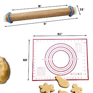 Wood Adjustable Rolling Pin Removable Rings for Baking Bakery Cookies Chapati Fondant Dough Pastry Pizza Pie Wooden Adjustable Rolling Pin By foxwelkin