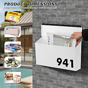 KYODOLED Wall-Mount Mailbox,Large Capacity Mail Box,Galvanized Steel Rust-Proof Metal Post Box,Mailboxes for Outside,15.7"x9.9"x4.9" White