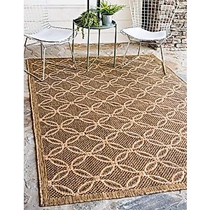 Unique Loom Trellis Collection Area Rug-Geometric Border Design, Moroccan Inspired for Indoor/Outdoor Décor, 8 ft x 11 ft 4 in, Light Brown/Brown