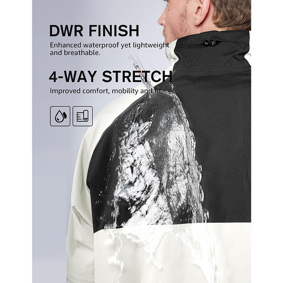 fit space Waterproof Golf Rain Jacket for Men 20K Performance Lightweight Rain Jackets for All Sports (White-half-zip, XX-Large)