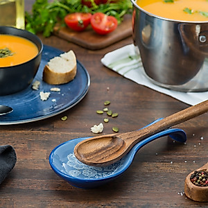 Spoon Rest, Ceramic Make, by Kook Spatula, Ladle, Utensil Holder, Dishwasher Safe for Stove Top, for Home and Coffee Bar Accessories, Set of 2 (Floral)