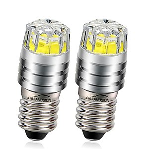 Ruiandsion 2pcs E10 Base LED Upgrade Bulb 3V COB 2W Replacement for Flashlights Torch Lights, White