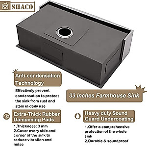SHACO 33 Inch Farmhouse Sink, 33x20x9 Stainless Steel Farmhouse Kitchen Sink, 9 Inch Deep Brushed Nickel Single Bowl Ledge Workstation Sink, Apron Front Farm Sink with Cutting Board