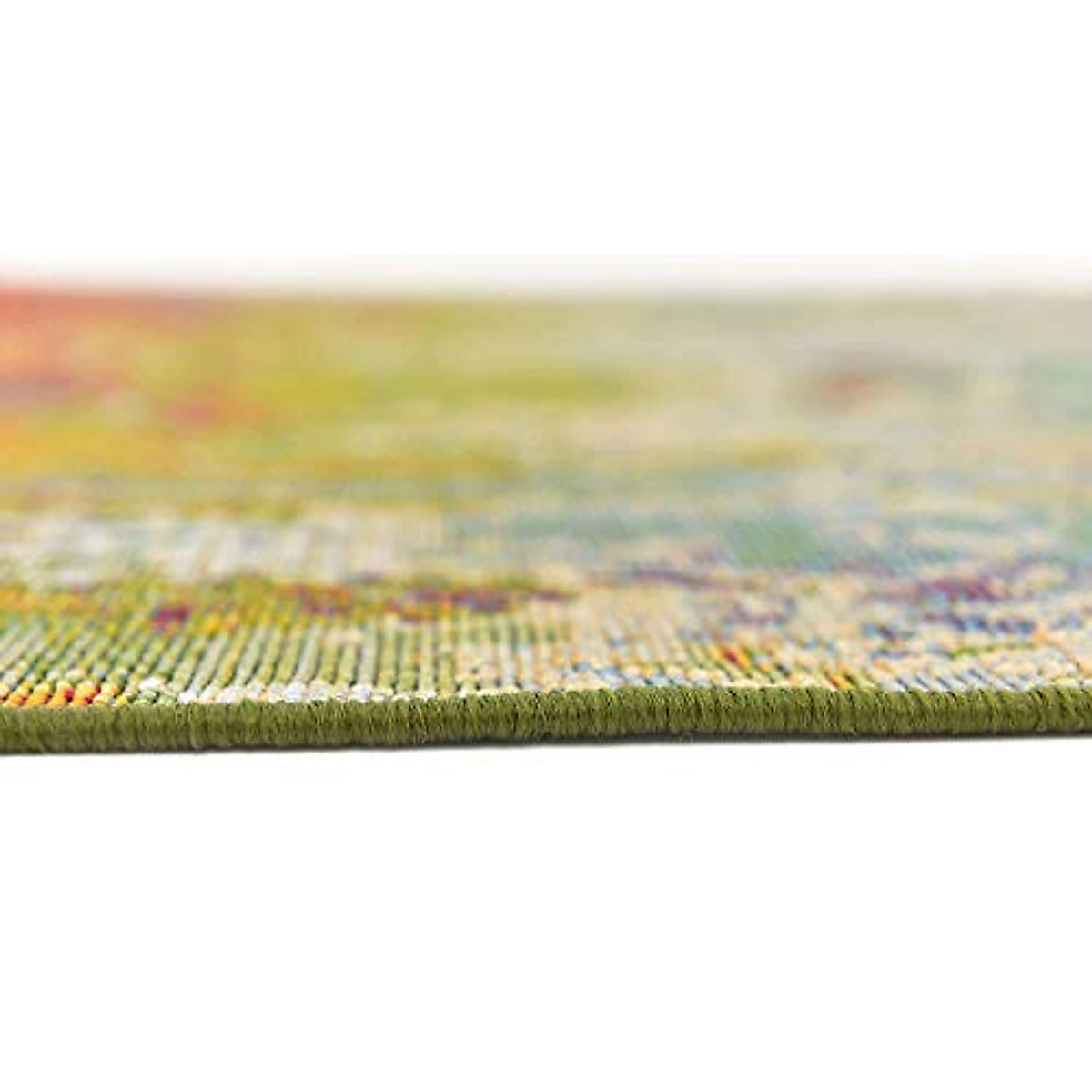 Unique Loom Modern Collection Rustic, Abstract, Distressed, Bright Colors, Indoor and Outdoor Area Rug, 6 ft 0 in x 6 ft 0 in, Multi/Green