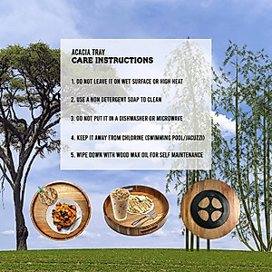 14" Wooden Tray, Natural Acacia Wood, Lazy Susan Rotating Mechanism Base Serving Tray Round, Carved Handles & Rimmed Edge Rustic Centerpiece Display