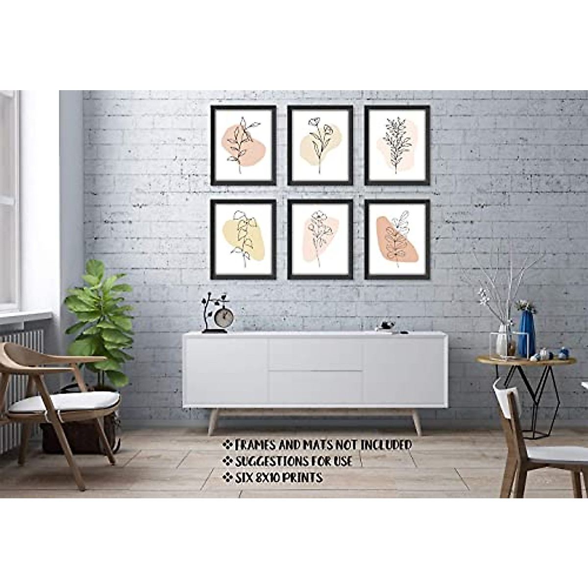 Line Art - Minimalist Decor - Floral Abstract Prints - Set of 6 (8x10) - Unframed