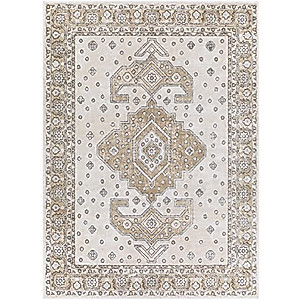 Hauteloom Southwark Oriental Medallion Traditional Farmhouse 9' x 12'4" Living Room Bedroom Area Rug - Bohemian Vintage Distressed - Brown, Beige, Cream, Mustard