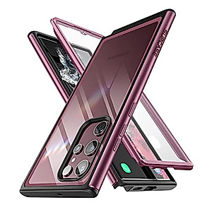 SUPCASE UB Edge Pro Series Case for Samsung Galaxy S22 Ultra 5G (2022 Release), Slim Frame Clear Protective Case with Built-in Screen Protector (Wine)