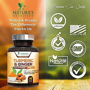 Turmeric Curcumin with BioPerine & Ginger 95% Curcuminoids 1950mg - Black Pepper Extract for Max Absorption, Nature's Joint Support Supplement, Herbal Turmeric Pills, Vegan Non-GMO - 240 Capsules