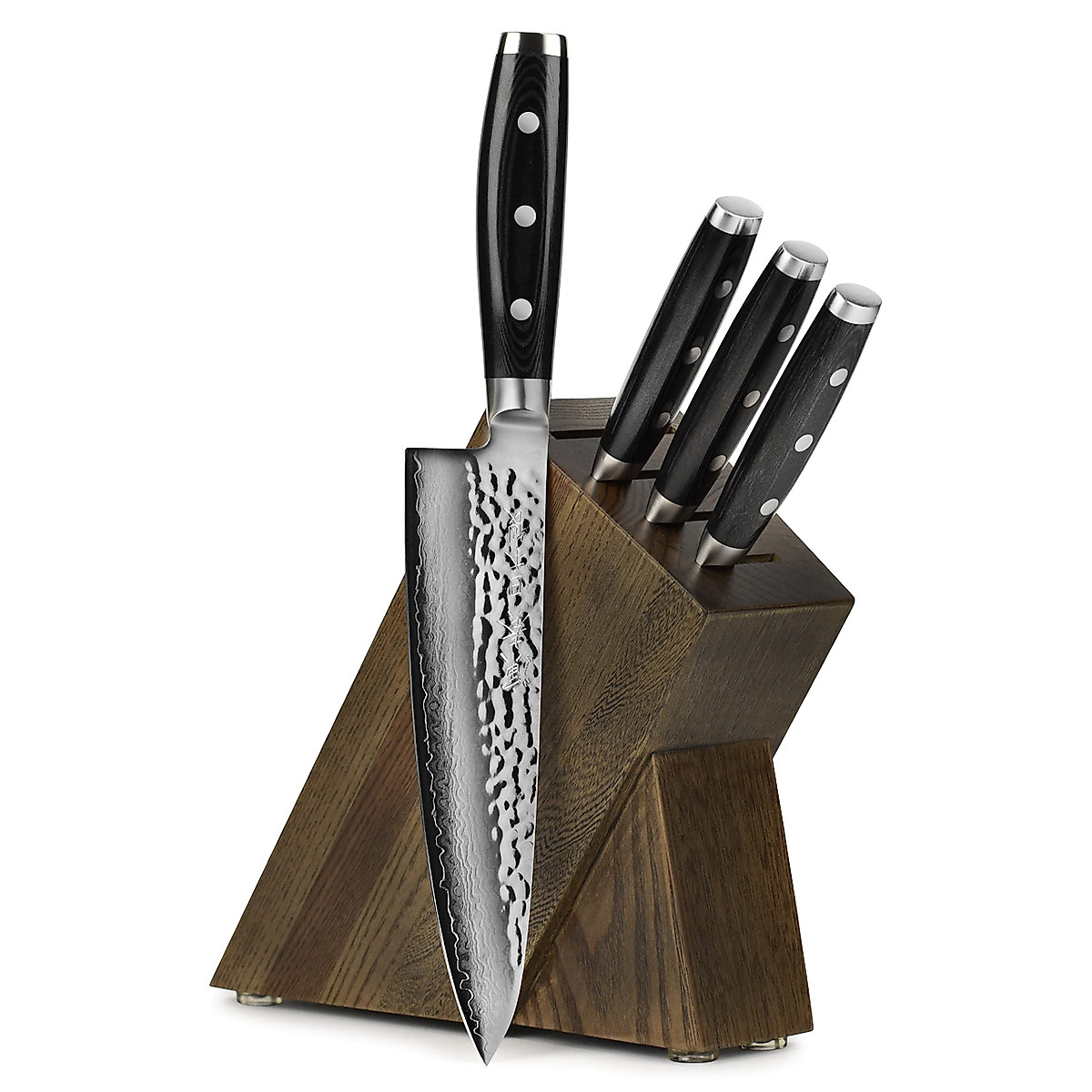 Enso Knife Set - Made in Japan - HD Series - VG10 Hammered Damascus Japanese Stainless Steel with Slim Knife Block - 5 Piece