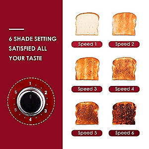 4 Slice Toaster Roter Mond Retro Stainless Steel Toasters with Bagel Defrost Cancel Function, 6 Browning Settings, Extre Wide Slot, Red