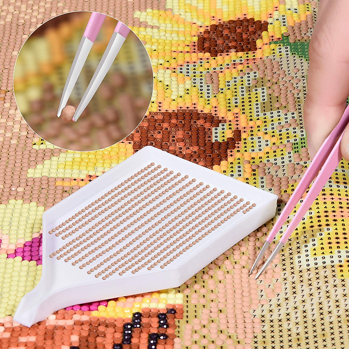 Benote Diamond Art Painting Storage Container, Bead Organizer with Diamond Tray Funnel Tweezers Lables, Embroidery Box 30 Grids and Large Bead Storage 50pcs Bags