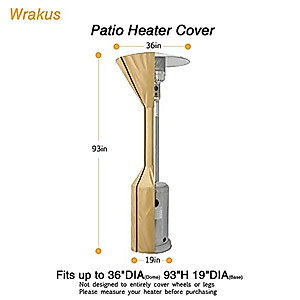 Wrakus Patio Heater Cover Outdoor Propane Gas Outside Waterproof Heavy Duty Fabric Durable Oxford with Zipper for Backyard Garden Treasures Porch Fire Standing Deck Heaters Covers Accessories Gold