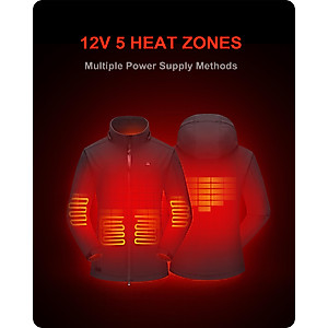 DEWBU Soft Shell Heated Jacket for Women with 12V Battery Pack and Detachable Hood Outdoor Electric Heating Coat, Purple, XL