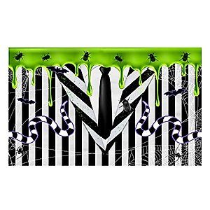 Allenjoy Black and White Halloween Stripes Backdrop for Photography Pictures Juice Beetle Wall Decor Wedding Birthday Costume Party Supplies Decorations Banner Holiday Photo Booth Background