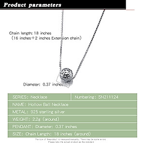 Dankadi Women 925 Sterling Silver Necklace - Pattern Hollow Ball Pendant Choker- Charm Box Chain 17" - Italian Silver Fine Jewelry Gift