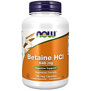 NOW Supplements, Betaine HCl 648 mg, Vegetarian Formula, Digestive Support*, 120 Veg Capsules