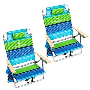 Tommy Bahama 5 Position Backpack Chair (2 Pack), Striped