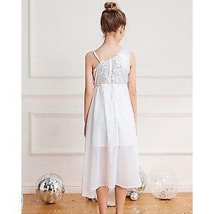 GRACE KARIN Girls Sequin Graduation Dress for Girls 10-12 Sliver Party One Sleeve Dresses