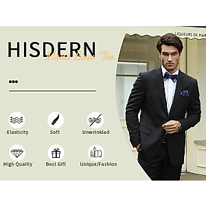 HISDERN Bow Ties for Men Navy Blue Floral Self Tie Bow Tie and Pocket Square Classic Bowties Formal Business Tuxedo Wedding Bowties Handkerchief Set