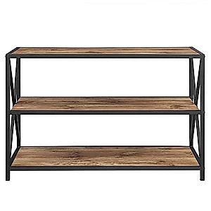 Walker Edison 2 Tier Open Shelf Industrial Wood Metal Bookcase Tall Bookshelf Home Office Storage, 40 Inch, Barnwood