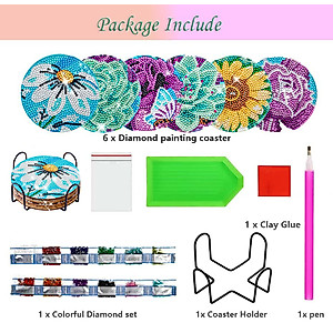 DOTZSO Diamond Art Painting Coasters,Diamond Dot Art DIY Coasters Art and Crafts for Adults Diamond Art Coaster Sets for Beginners Adults and Kids Art Craft Supplies（Flower）